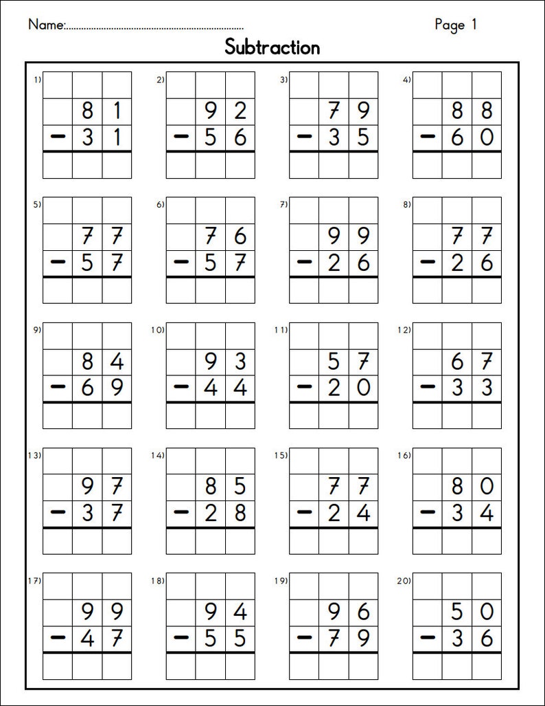 Subtraction Worksheets. 40 Printable Worksheets. Numbers 1-20 & Numbers ...