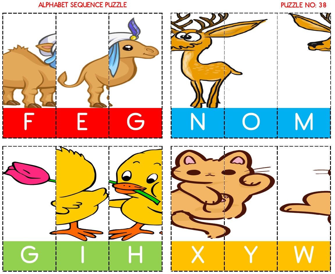 3 Piece Animal Puzzle Alphabet Sequence. Printable Puzzle Activity. - Etsy