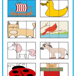 Matching Puzzle Printable,30 Pages,3 Pieces, Activity, Worksheet ...