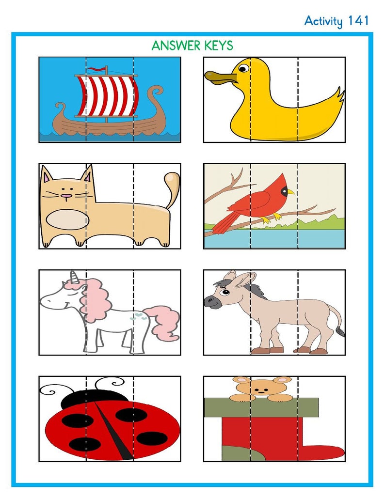 Matching Puzzle Printable,30 Pages,3 Pieces, Activity, Worksheet ...