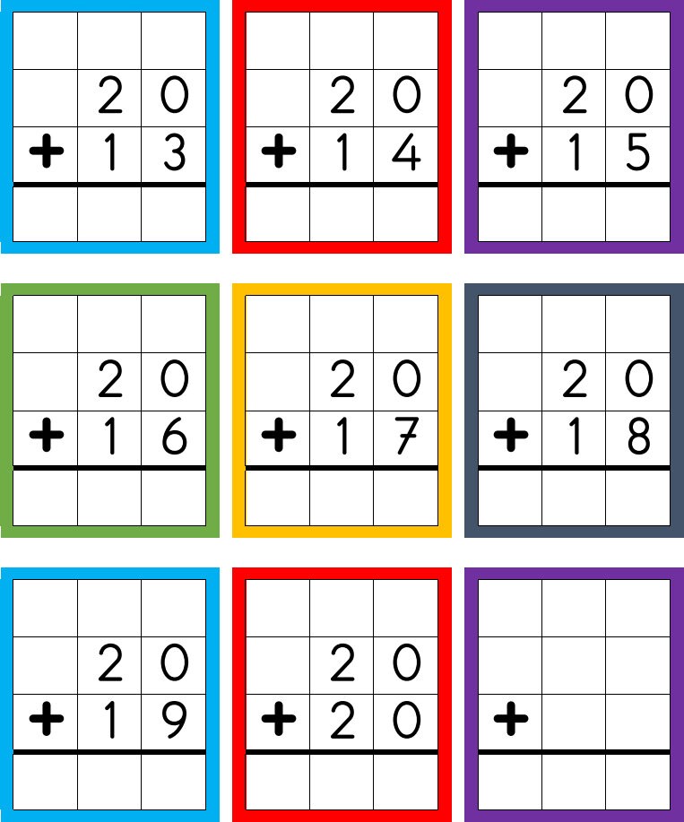 Addition Flash Cards Numbers 0 to 20 Printable Preschool Homeschool ...