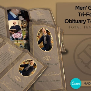 Tri Fold Funeral Program Template Editable in Canva Funeral Program ...