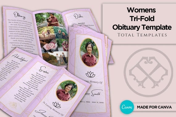 Tri Fold Funeral Program Template Editable in Canva - Etsy