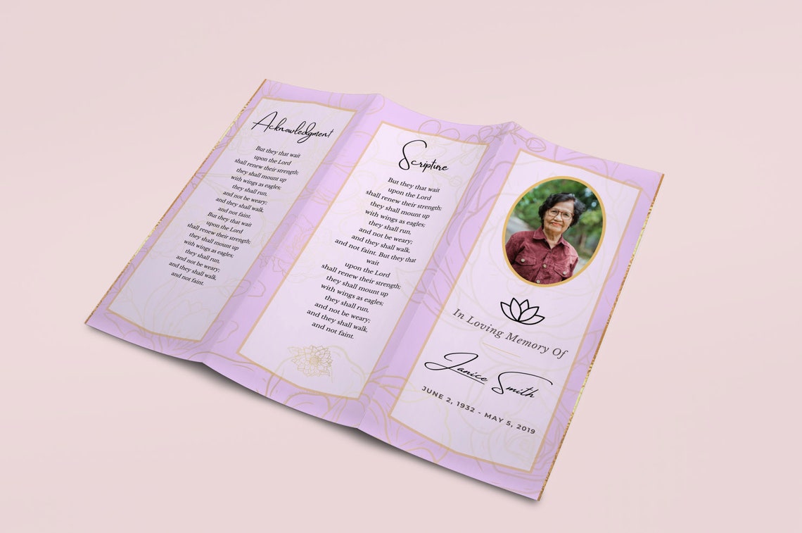 Tri Fold Funeral Program Template Editable in Canva Funeral Program ...