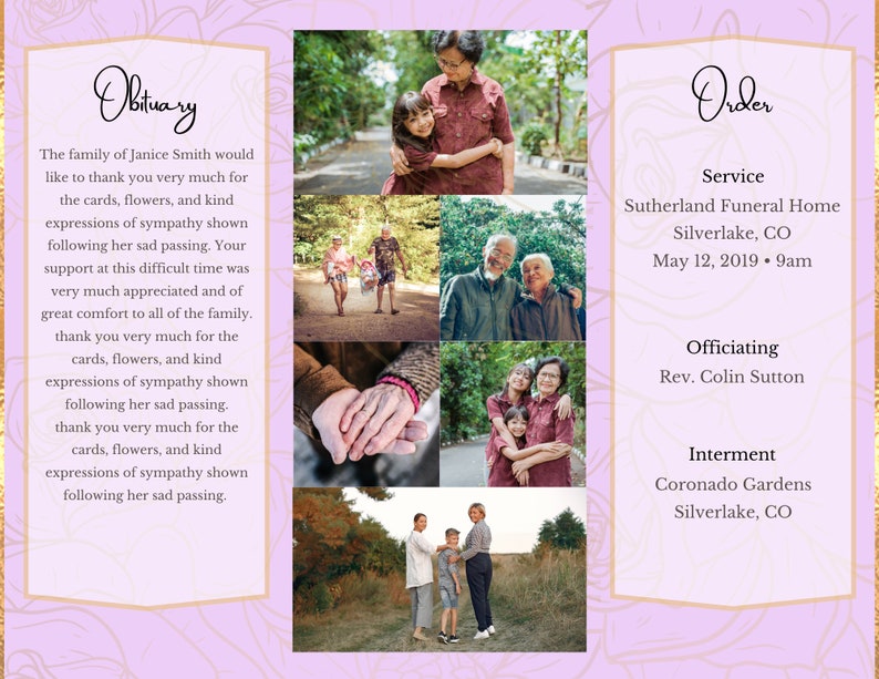 Tri Fold Funeral Program Template Editable in Canva Funeral Program ...