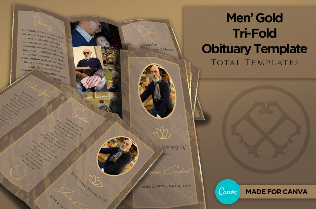 Tri Fold Funeral Program Template Editable in Canva Funeral Program ...