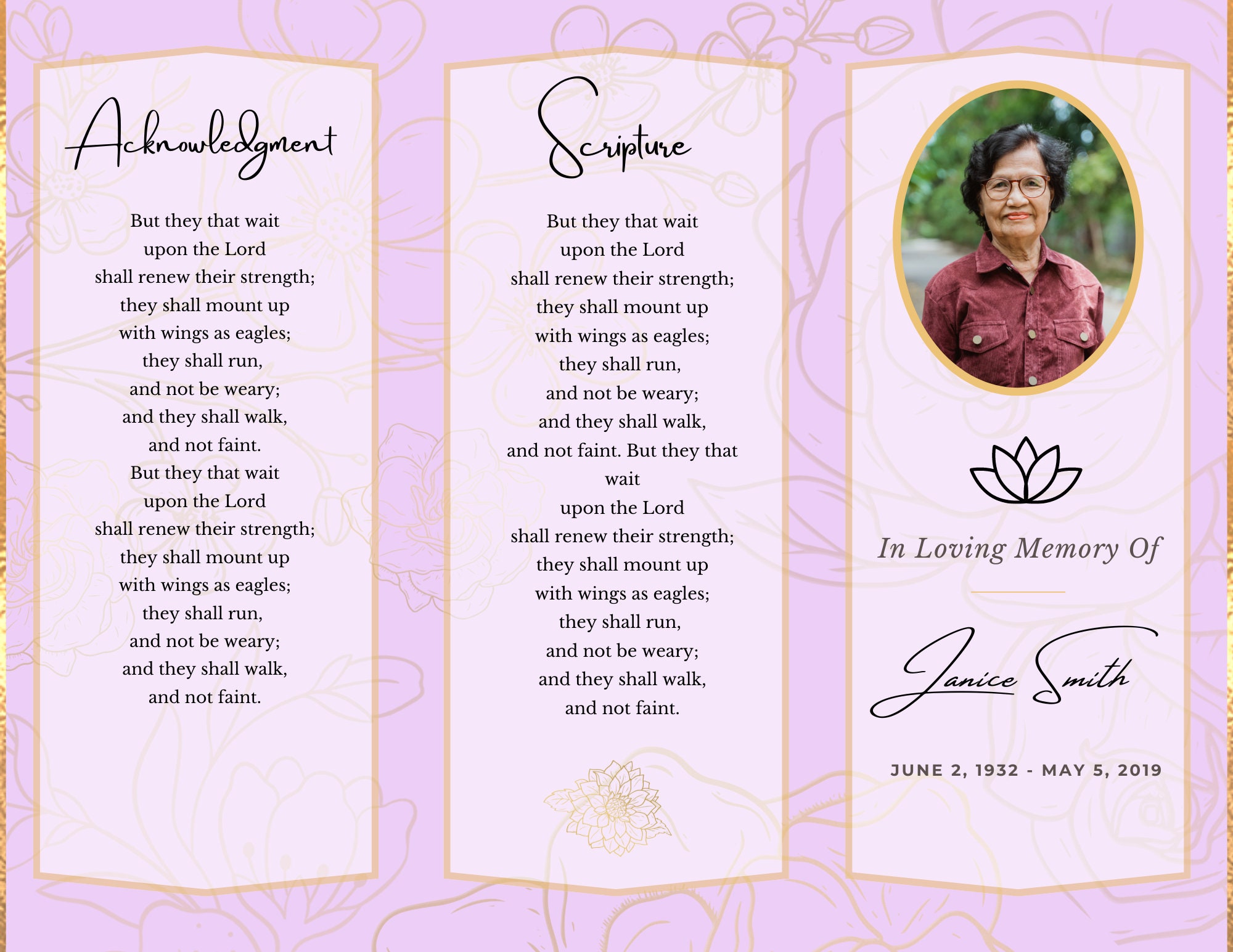 Tri Fold Funeral Program Template Editable in Canva Funeral Program ...