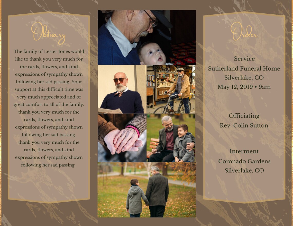 Tri Fold Funeral Program Template Editable in Canva Funeral Program ...