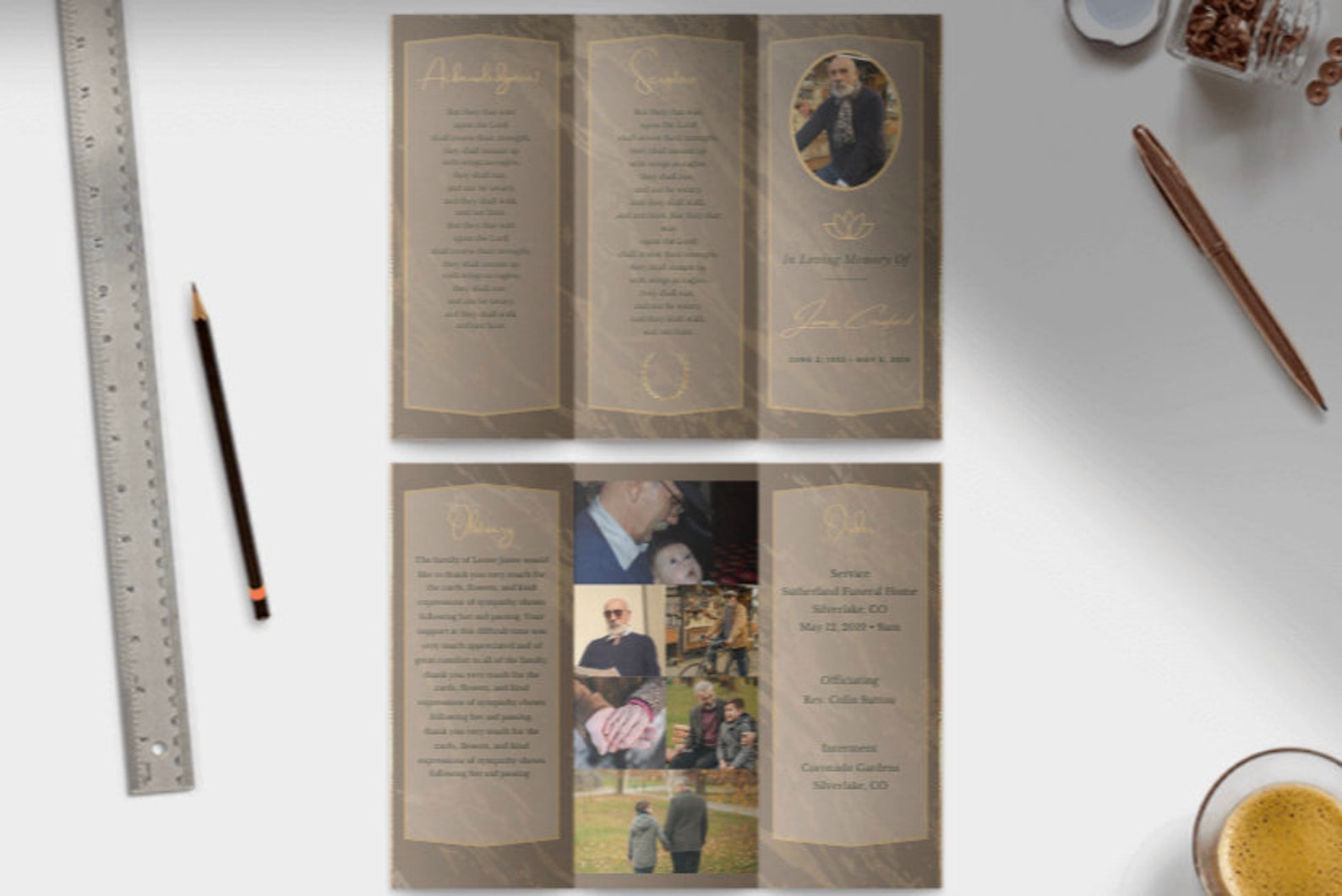 Tri Fold Funeral Program Template | Editable in Canva | Funeral Program ...