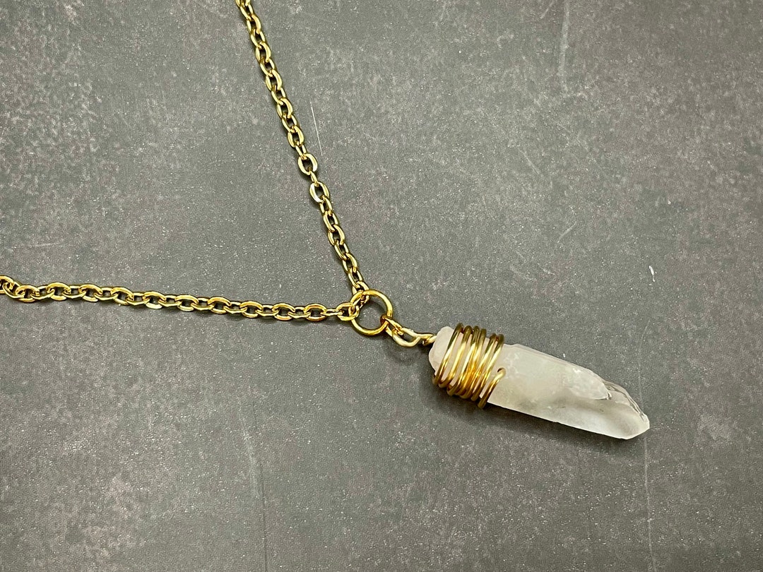 Wire Wrapped Raw Clear Quartz Gold Pendant Necklace - Etsy