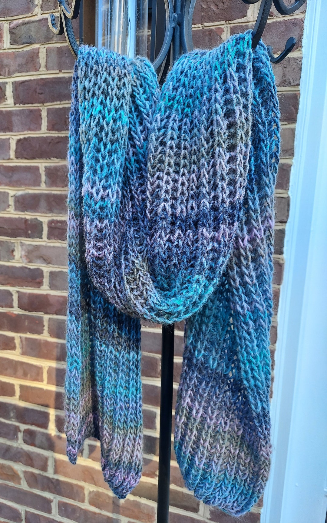 Hand-knit Wool Brioche Stitch Scarf Available in 2 Colors (multi Color ...