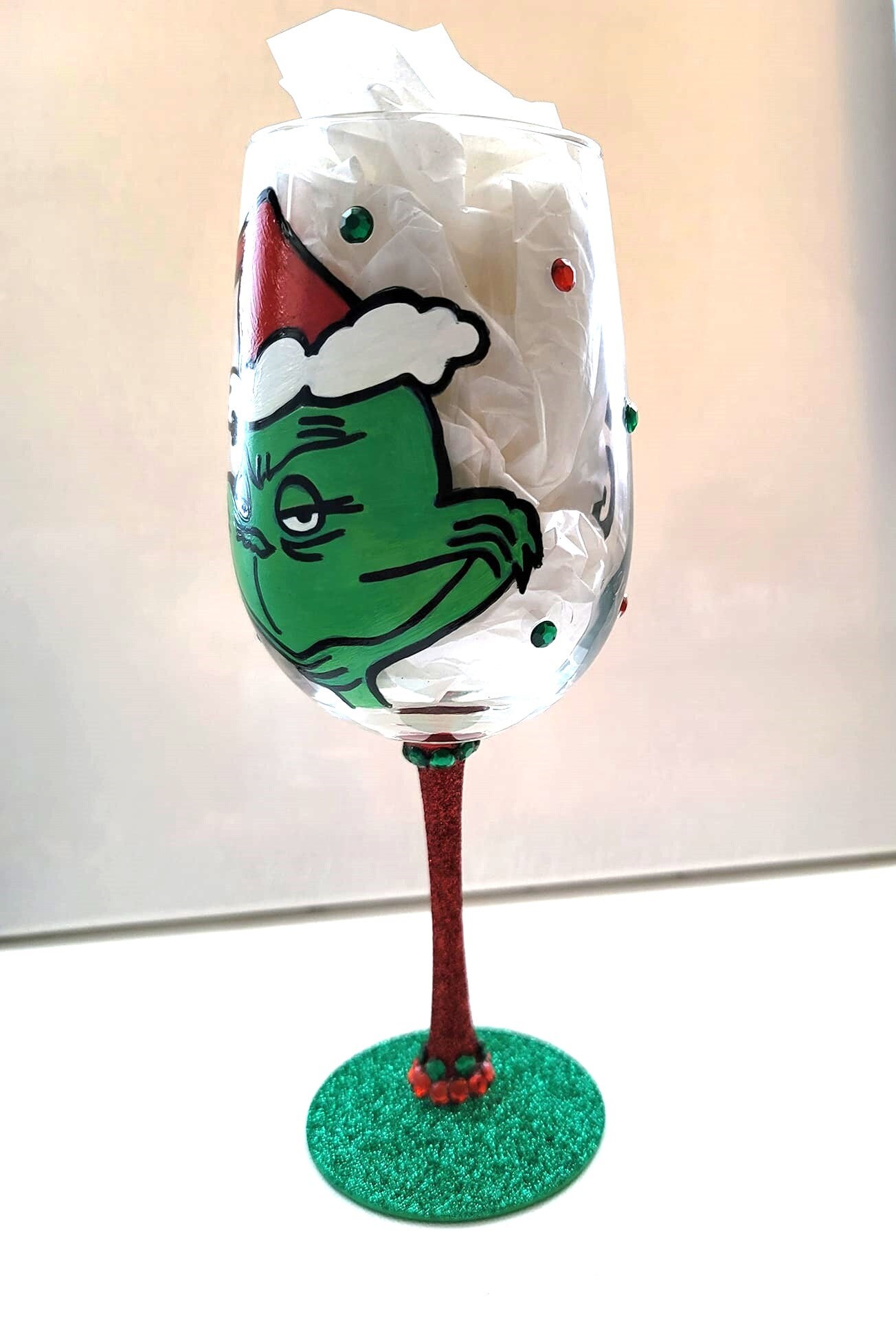 Grinch Christmas Hand Painted Wine Glass/drink up Grinches/gift for Her ...