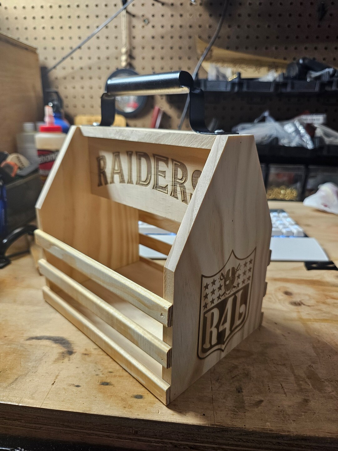 Raiders Wooden BBQ Caddy: 6-bottle Carrier With Opener - Etsy