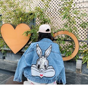 Cartoon Denim Jacket Sequined Jacket With Cartoon Embroidery - Etsy
