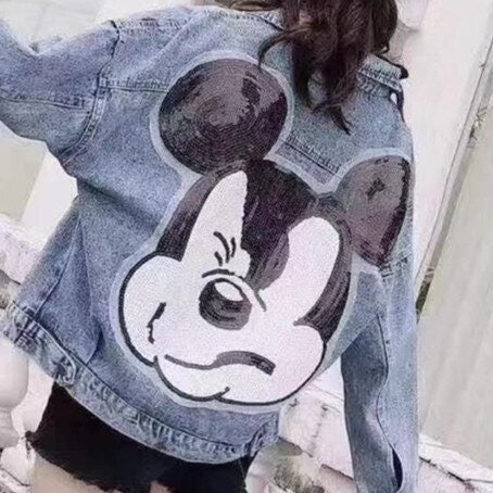 Cartoon Denim Jacket Sequined Jacket With Cartoon Embroidery - Etsy