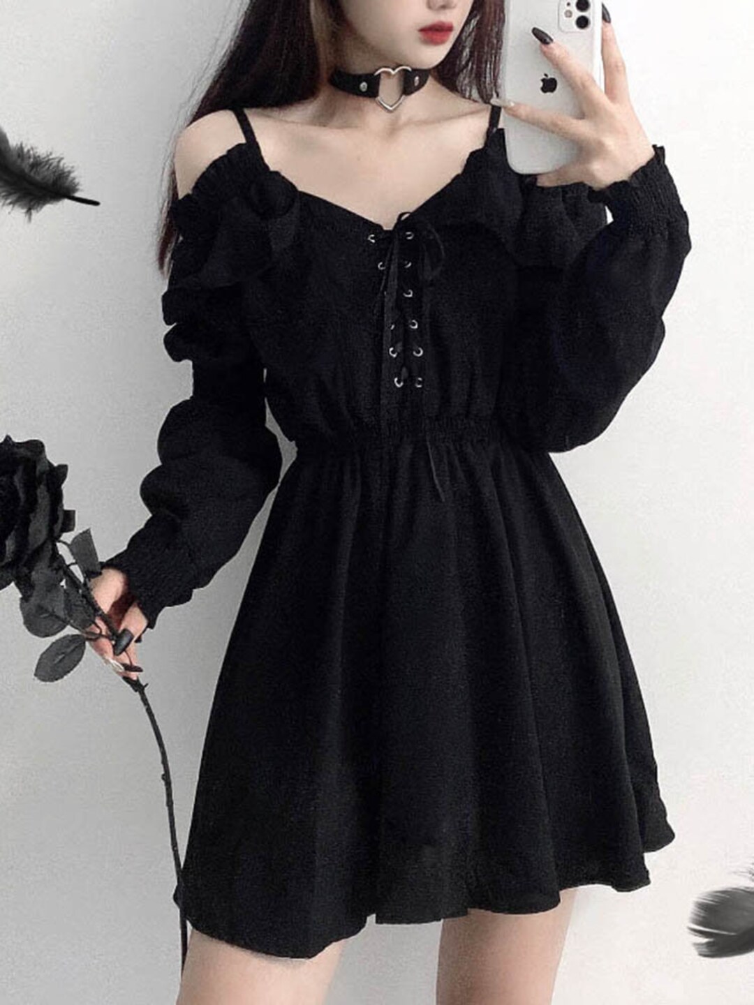 Large Size Gothic Women Black Mini Dress Sexy off Shoulder High Waist ...