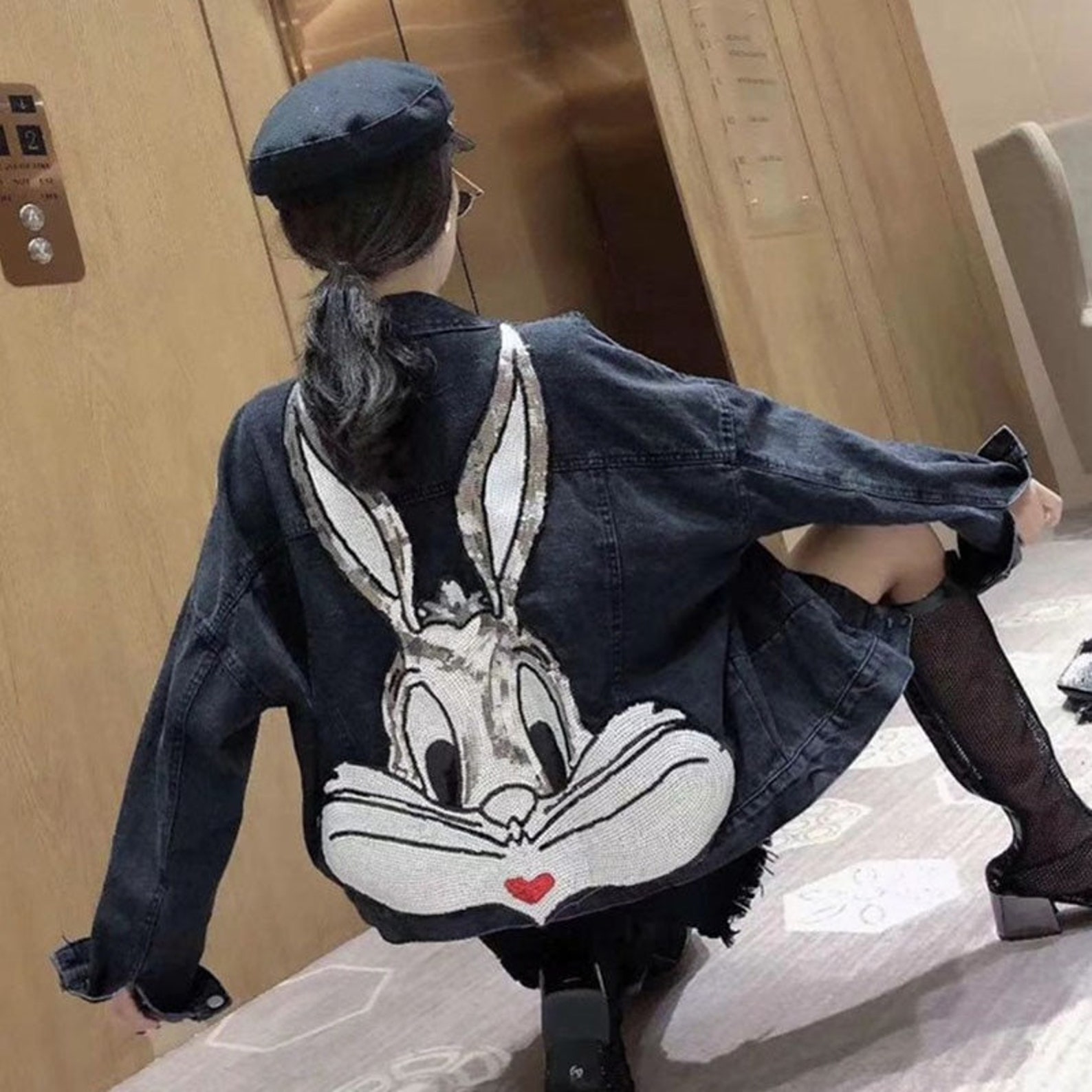 Cartoon Denim Jacket Sequined Jacket With Cartoon Embroidery - Etsy