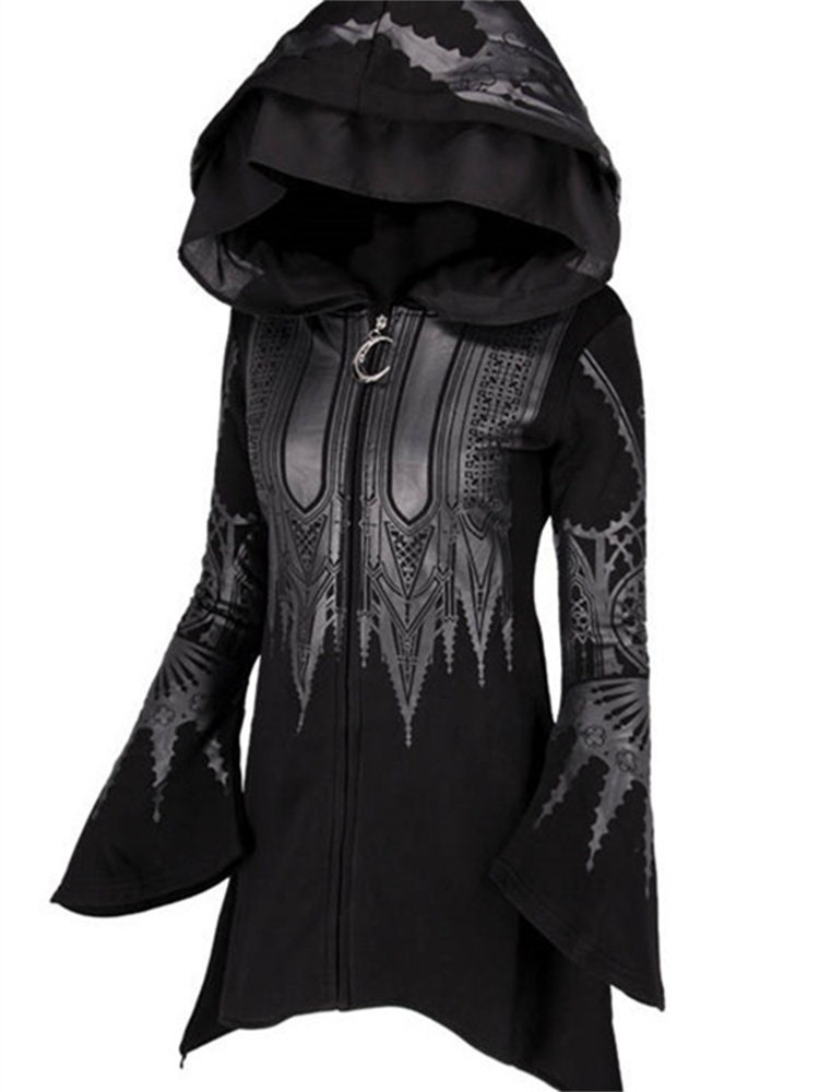 Stay Ahead of the Trend With the Street Goth Punk Black Long Hooded Top ...
