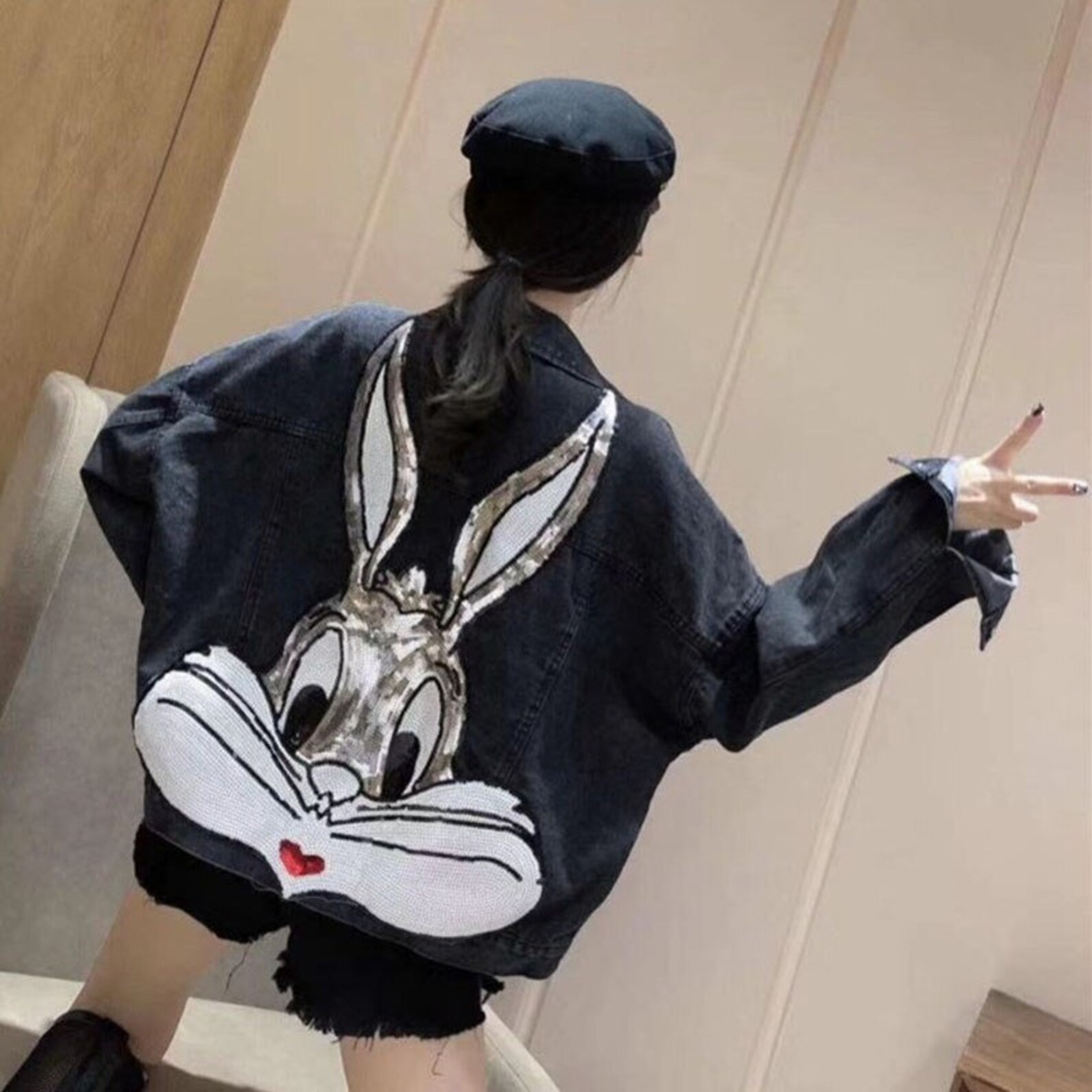 Cartoon Denim Jacket Sequined Jacket With Cartoon Embroidery - Etsy