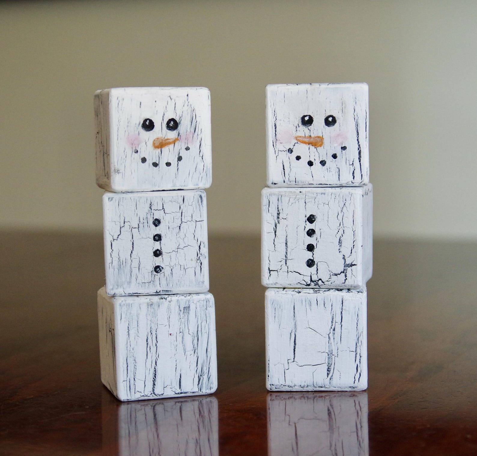 Wooden Block Hand Painted Snowmen Christmas Winter Decor Painted Wooden ...