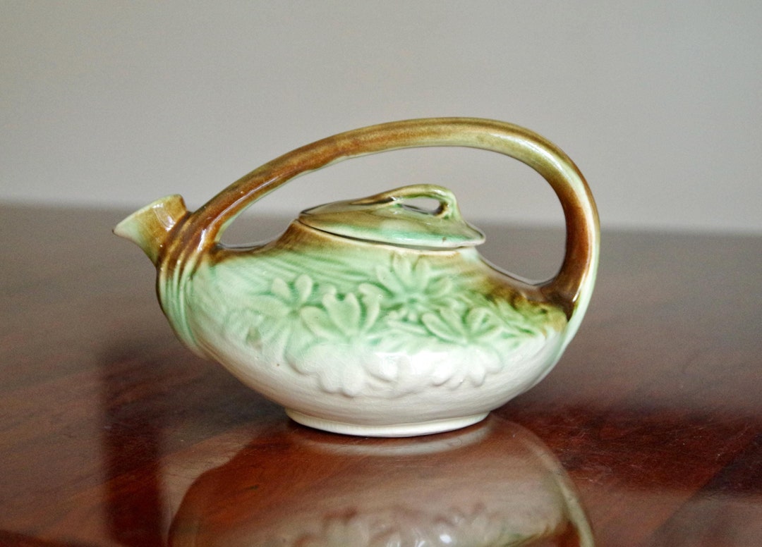 Signed Vintage Mccoy Pottery Aladdin Brown and Green Daisy Teapot With ...