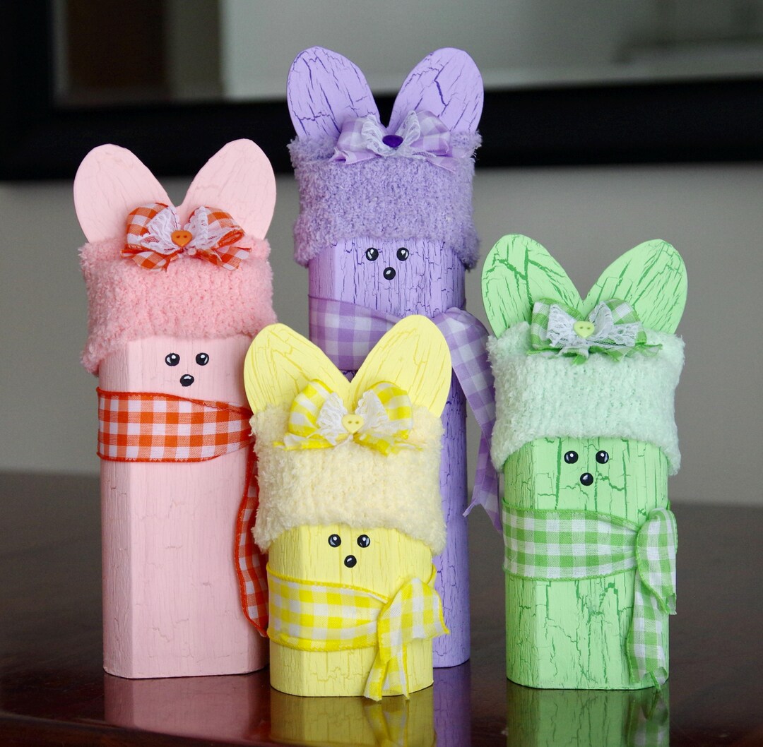 Set 4 Wooden Easter Peeps in Lavender, Orange, Green and Yellow With ...