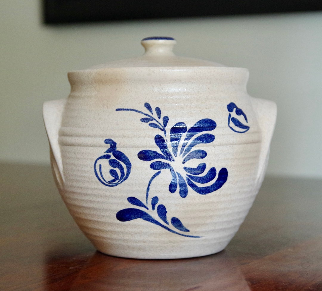 Vintage Haeger Blue and Beige Stoneware Lidded Crock Vintage Pottery ...