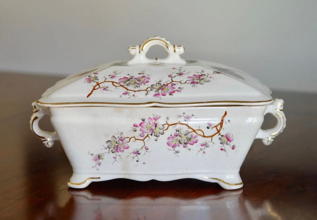 Vintage Mercer Pottery Soup Tureen Pink Floral Design With - Etsy