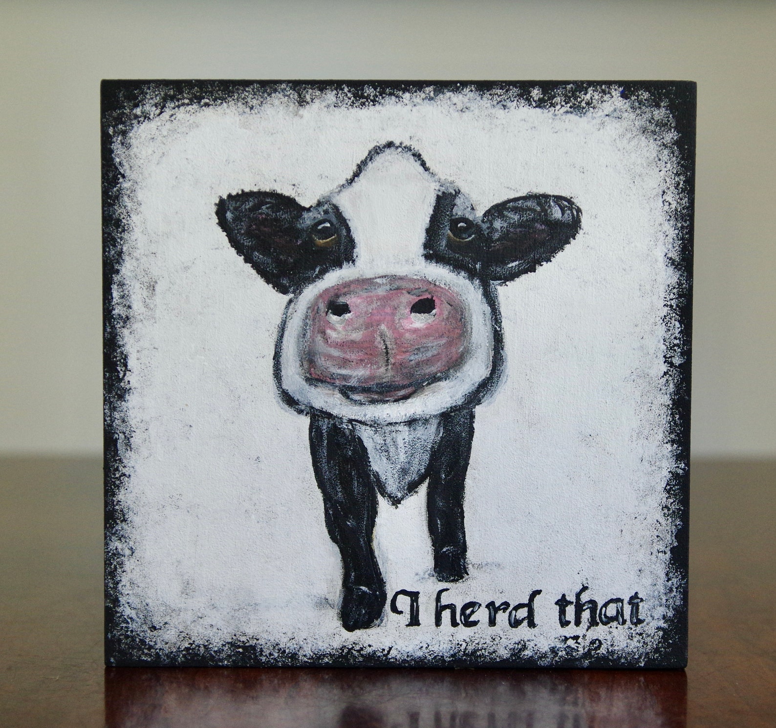 Cow i Herd That Hand Painted on Wooden Box Sign Hand Painted Craft Hand ...