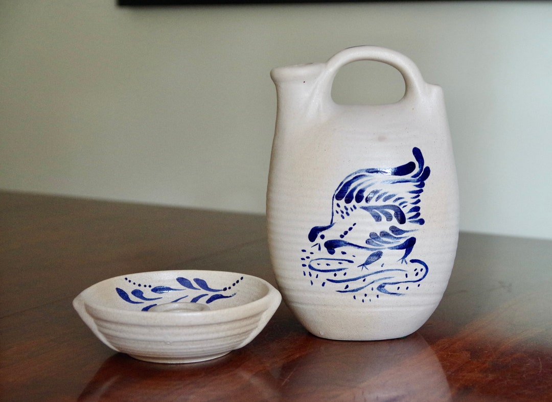 Vintage Haeger Stoneware Blue Bird Jug and Candle Holder | Vintage ...