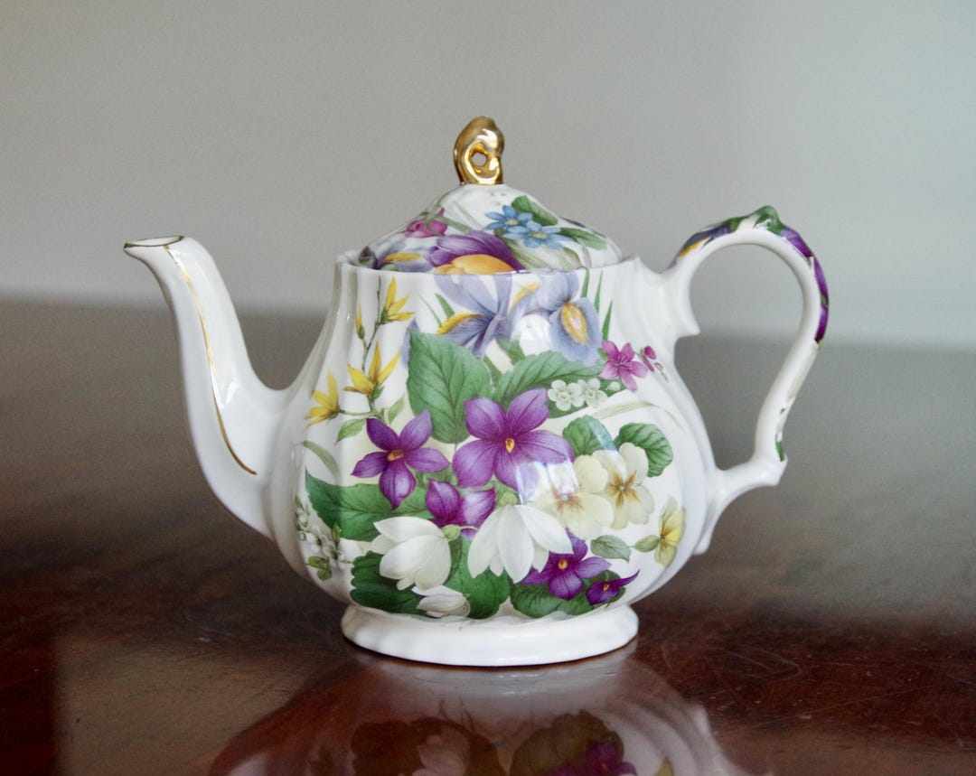 Vintage Windsor Teapot Made in England Pansy Teapot Gold Trim Ceramic ...