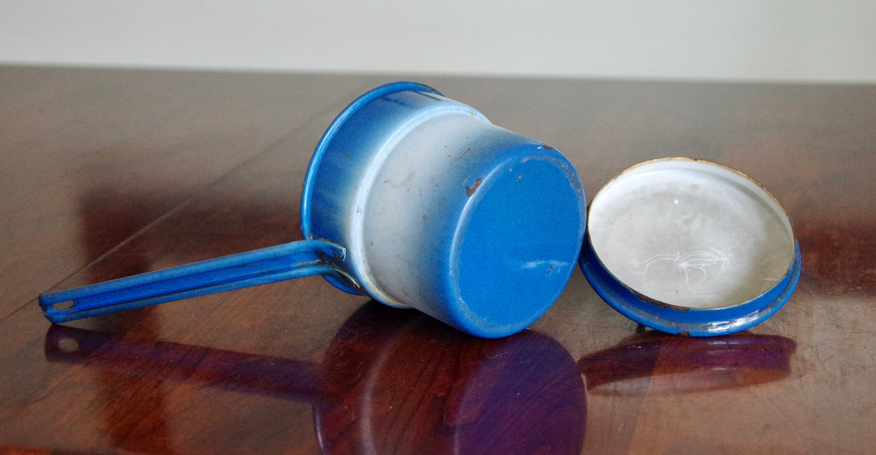 Vintage 1950's Blue and White Enamel Lidded Pan Vintage Enamel Cookware ...