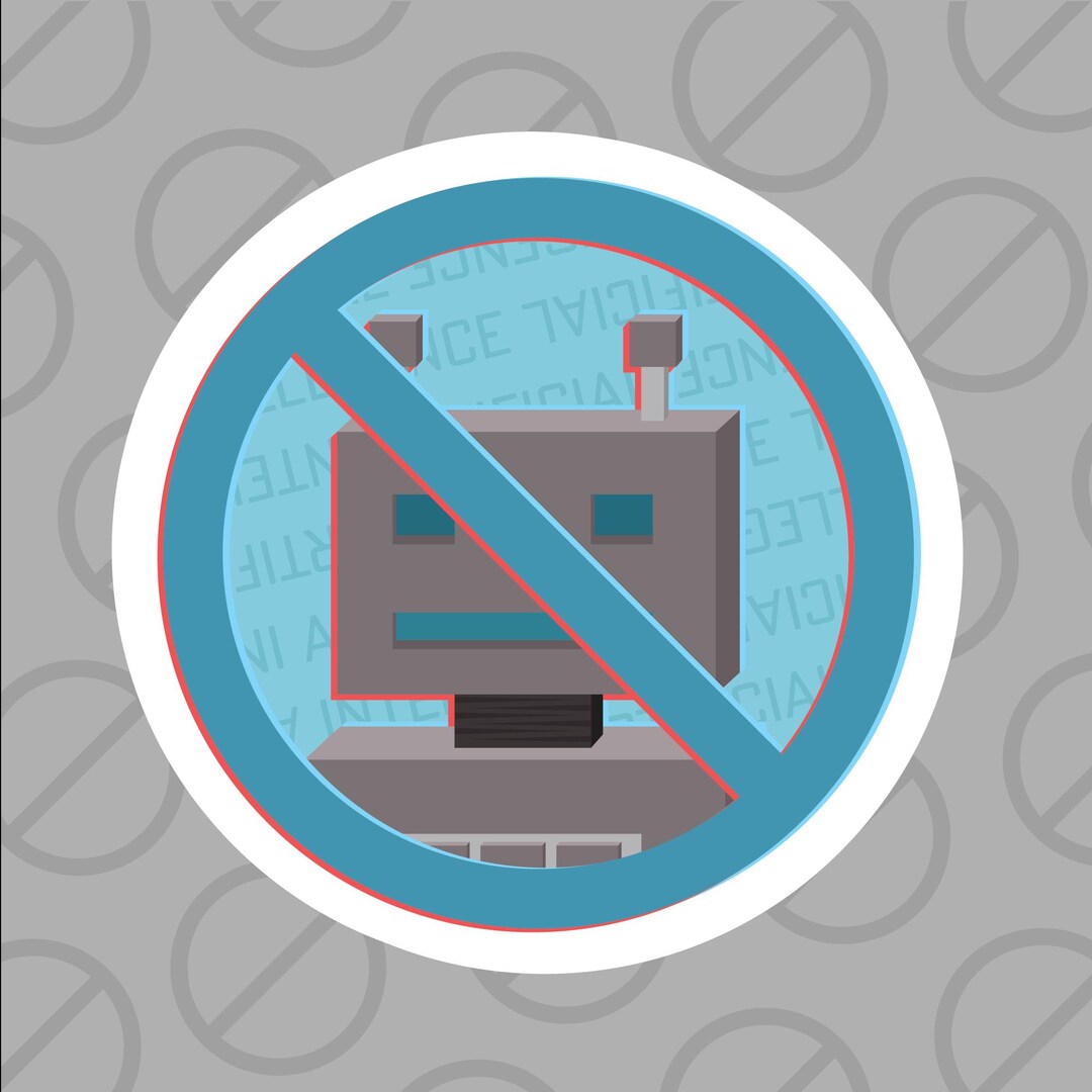 Anti-ai Art Cancel Robot Blue Sticker Glossy Sticker Laptop Journal ...