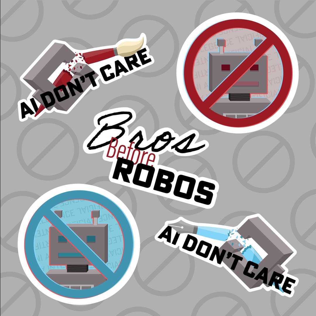 Anti-ai 5 Sticker Pack Wordart and Slogan Glossy Laptop Journal ...