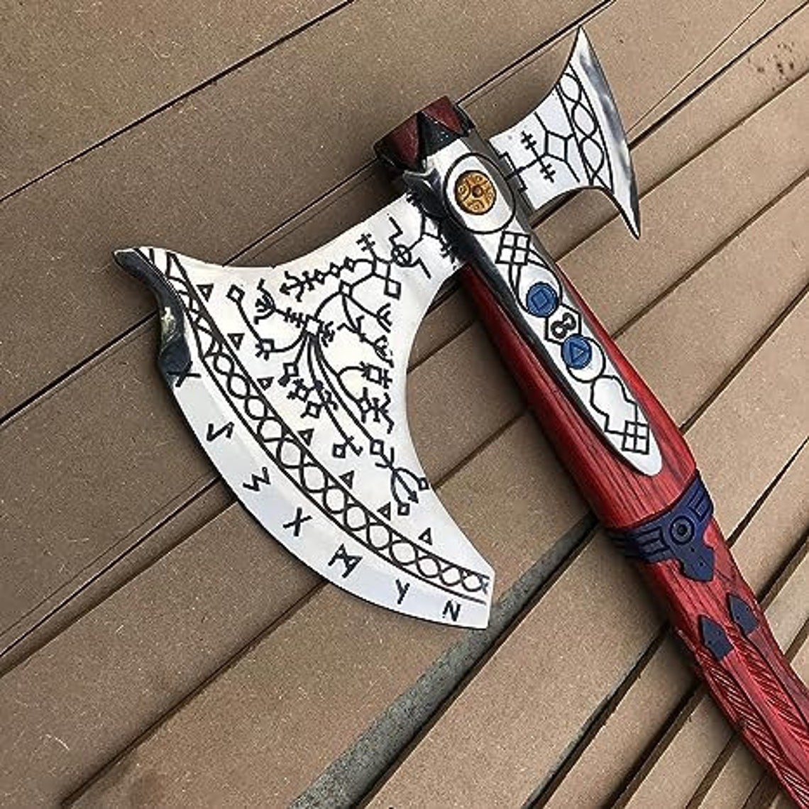 God of War Hand Forged Viking Axe, Leviathan Replica Hatchet Axe With ...