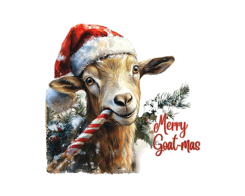 Merry Goat-mas PNG | Funny Farm Christmas Goat Design | Cute Watercolor ...