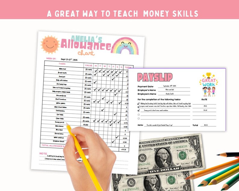 Kids Chore Chart Printable for Girls | Weekly Allowance Tracker ...