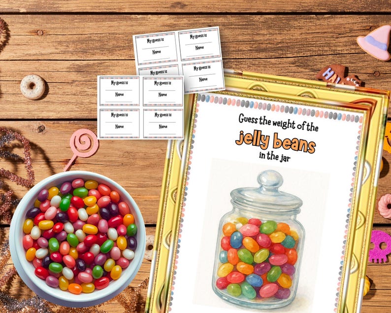 Jelly Bean Candy Jar Guessing Game Kit, Printable for Kids Slumber ...