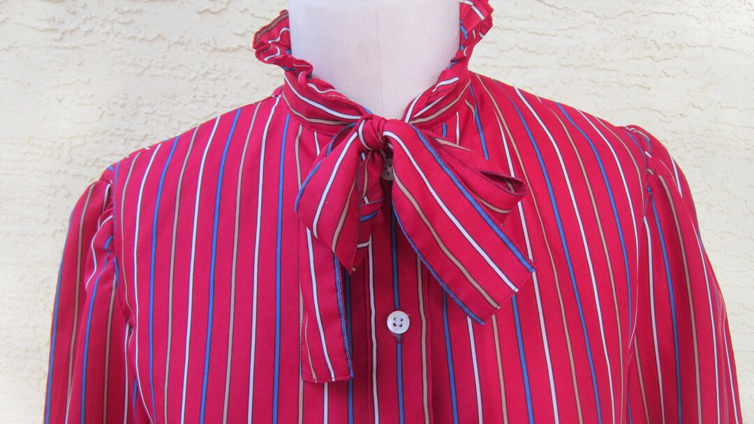 Vintage 1970's 1980's Two Piece Ladies Suit, Button Down Red Striped ...