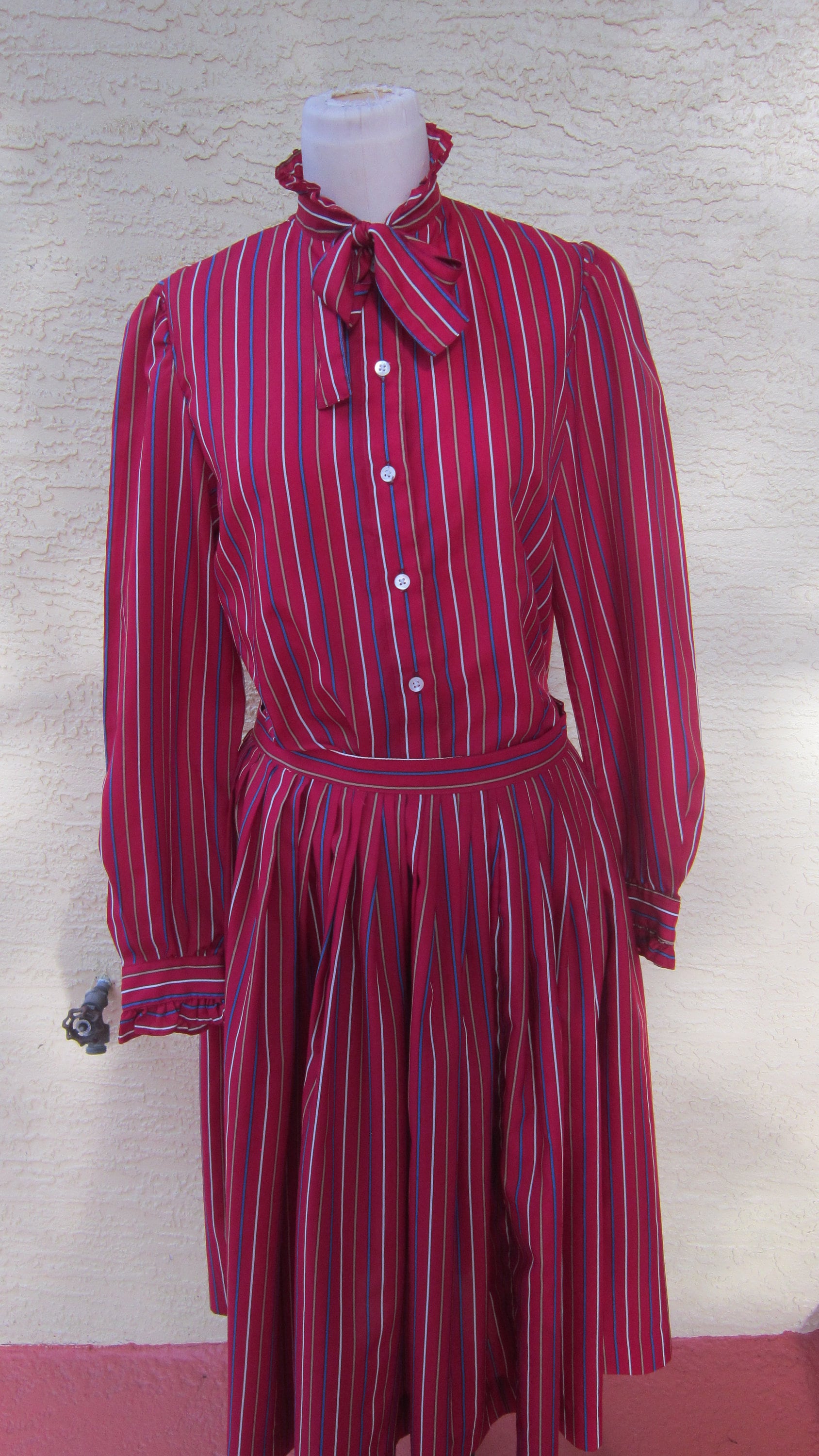 Vintage 1970's 1980's Two Piece Ladies Suit, Button Down Red Striped ...