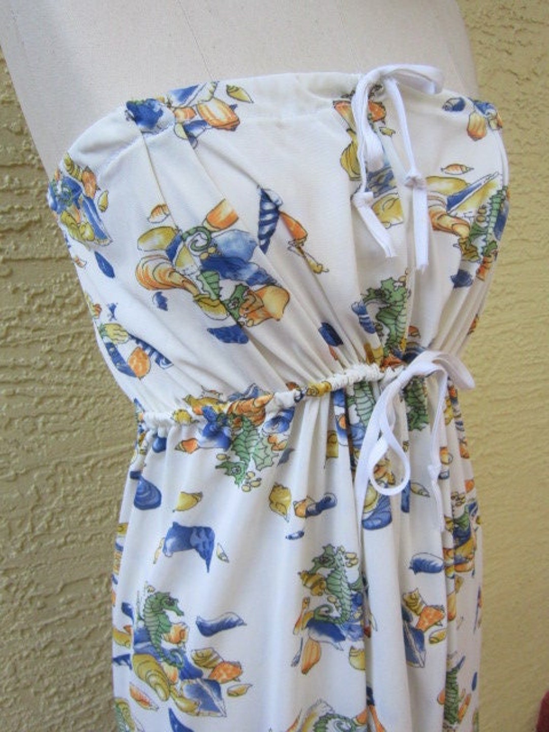Vintage 1970's Handmade Seahorse and Seashell Beach Print Adjustable ...