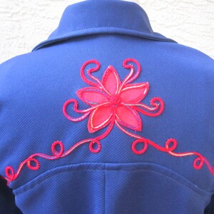Vintage 1970's Country Western Navy Blue, Red Floral Applique Button ...