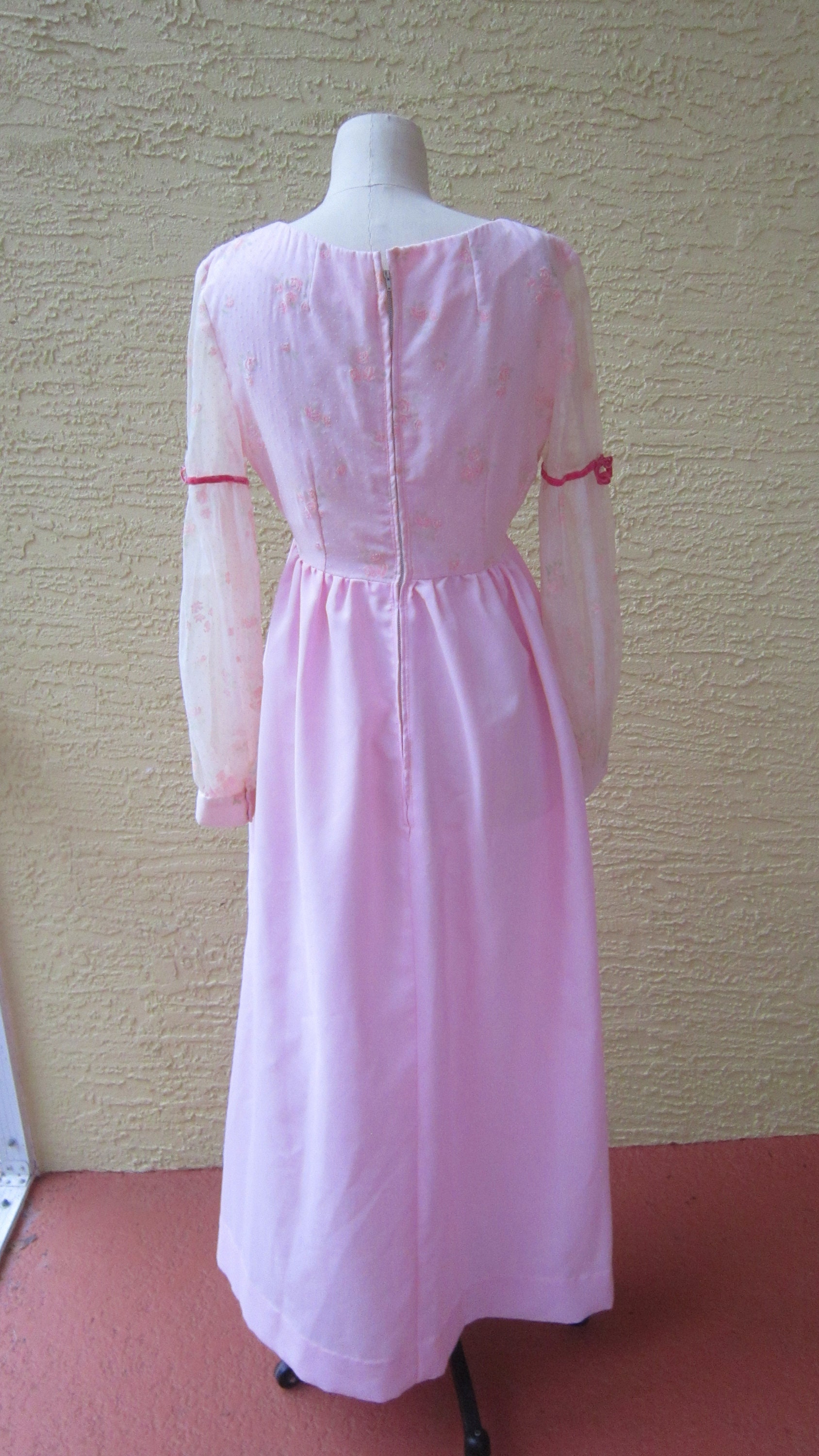 Vintage 1960's Handmade Pink Hippie Prairie Maxi Dress, Country Western ...