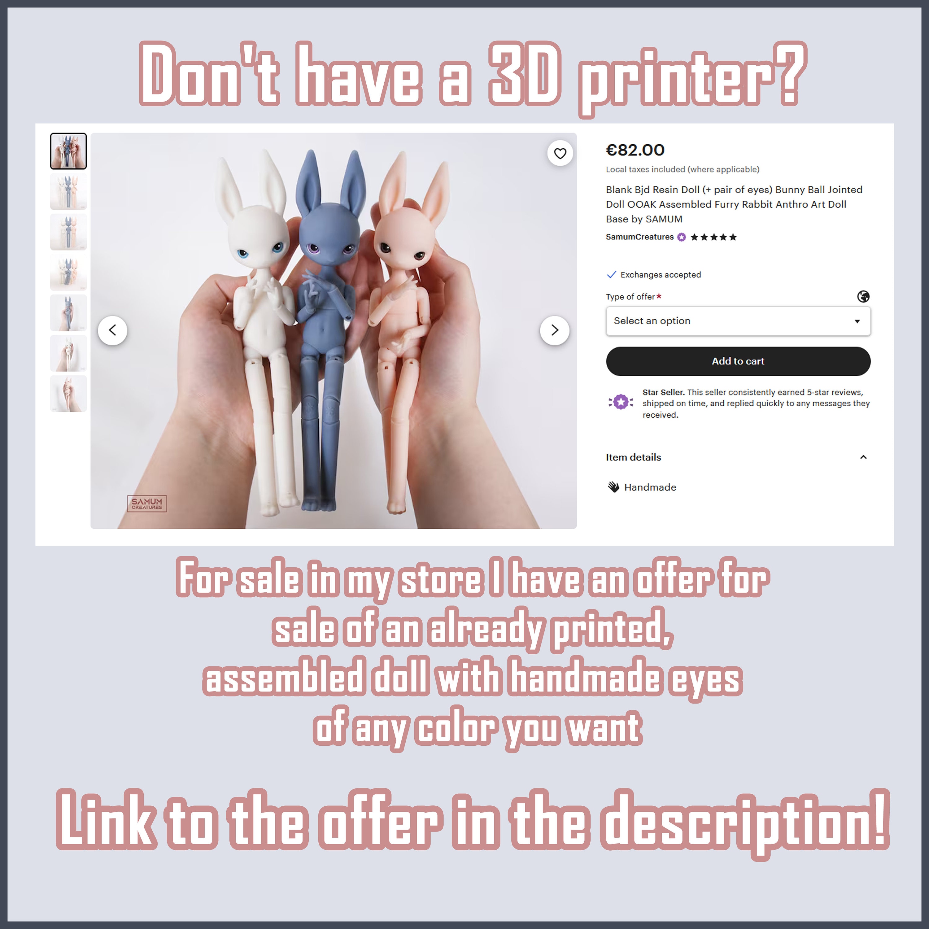 BJD Doll Stl 3D Model for Printing Bunny Rabbit Furry Anthro Ball ...