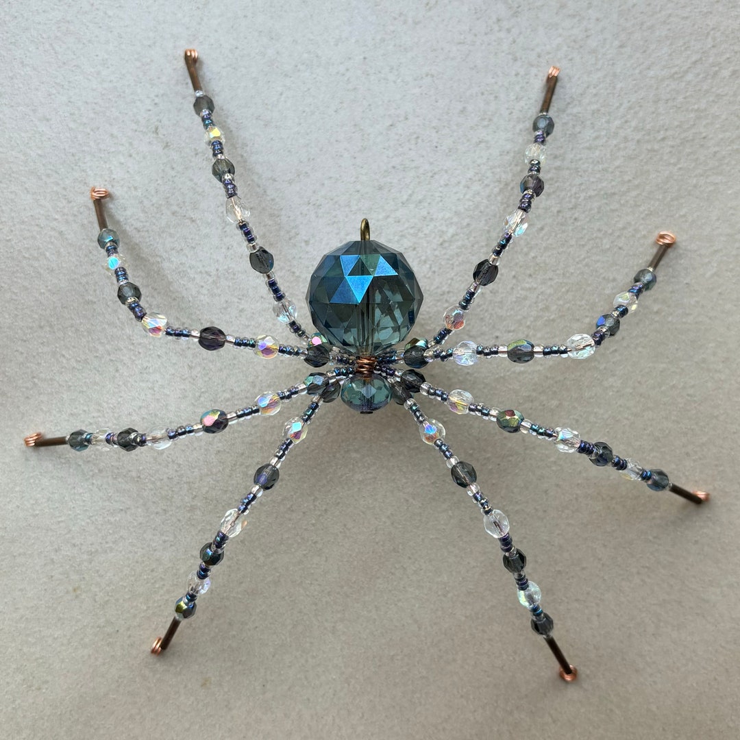 Azure Sky Weaver Spider, Blue & Copper Beaded Gift, Home Decor Accent ...
