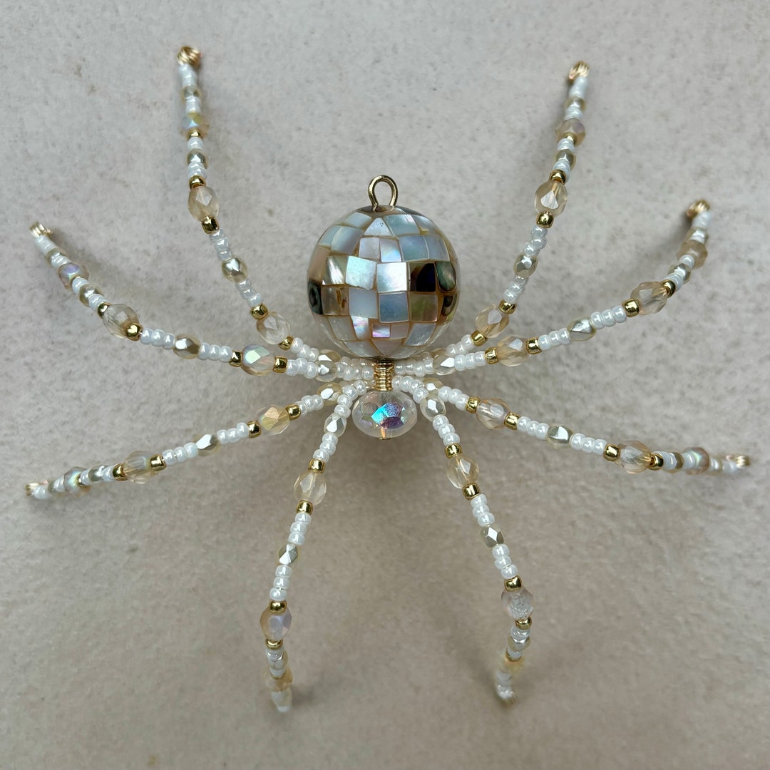 Beaded Spider, Inlaid Mosaic Mother of Pearl & Abalone, Pearl and Opal ...