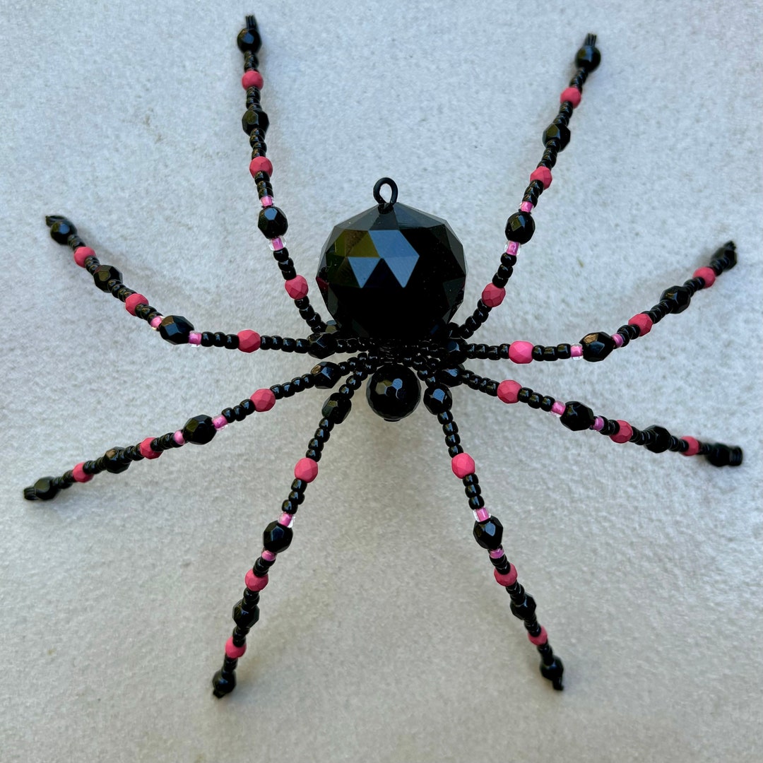 Beaded Fuchsia & Jet Spider, Glass Spider, Ideal Gift, Home Decor ...