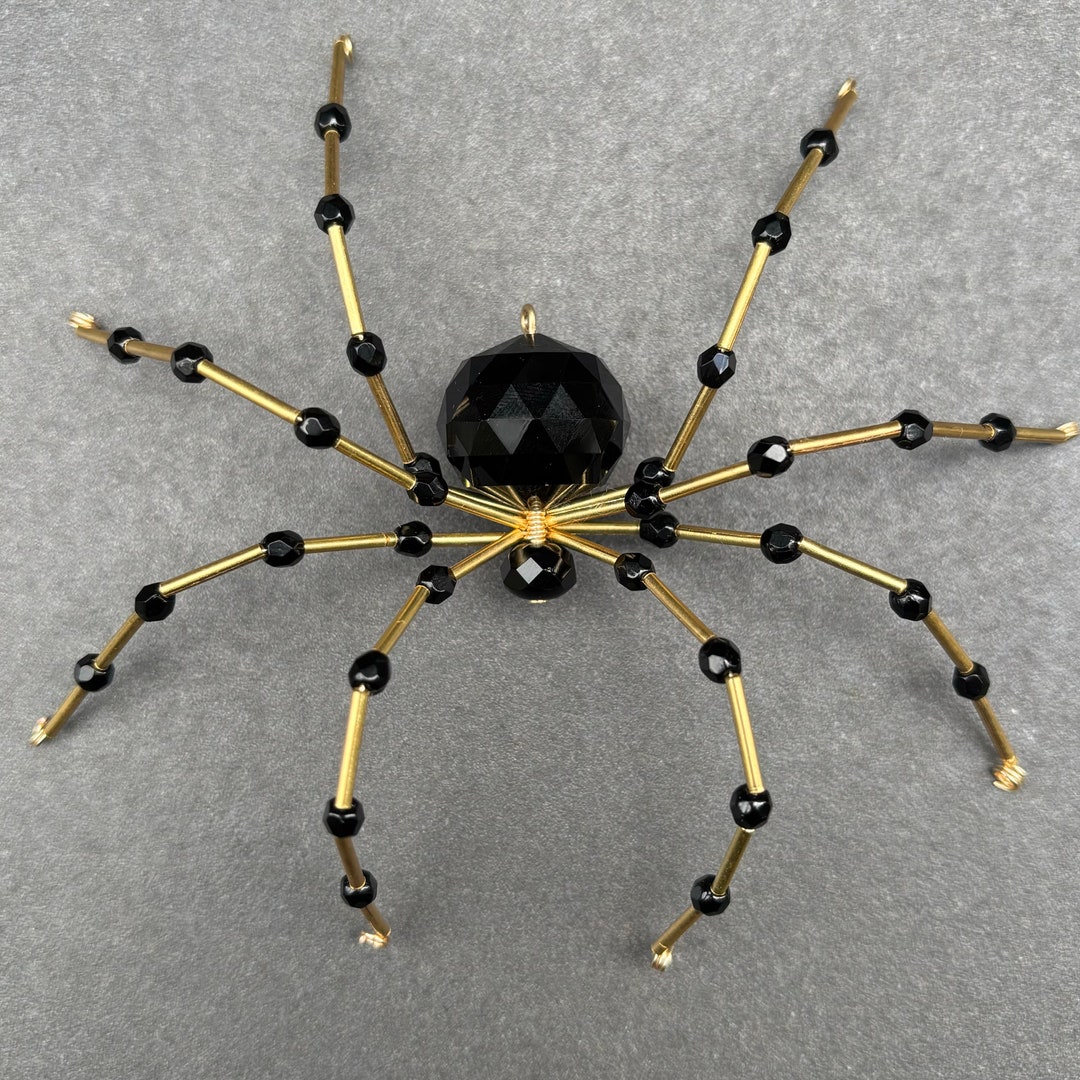 Bold Jet & Gold Beaded Spider, Gold Ornament, Black With Gold Home ...