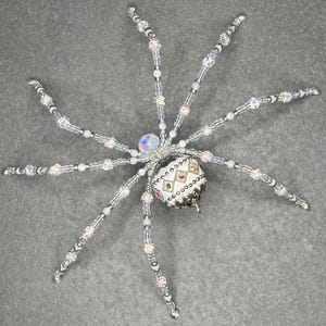 White Light Kashmiri Beaded Spider, Handmade Rhinestone & Crystal Decor ...