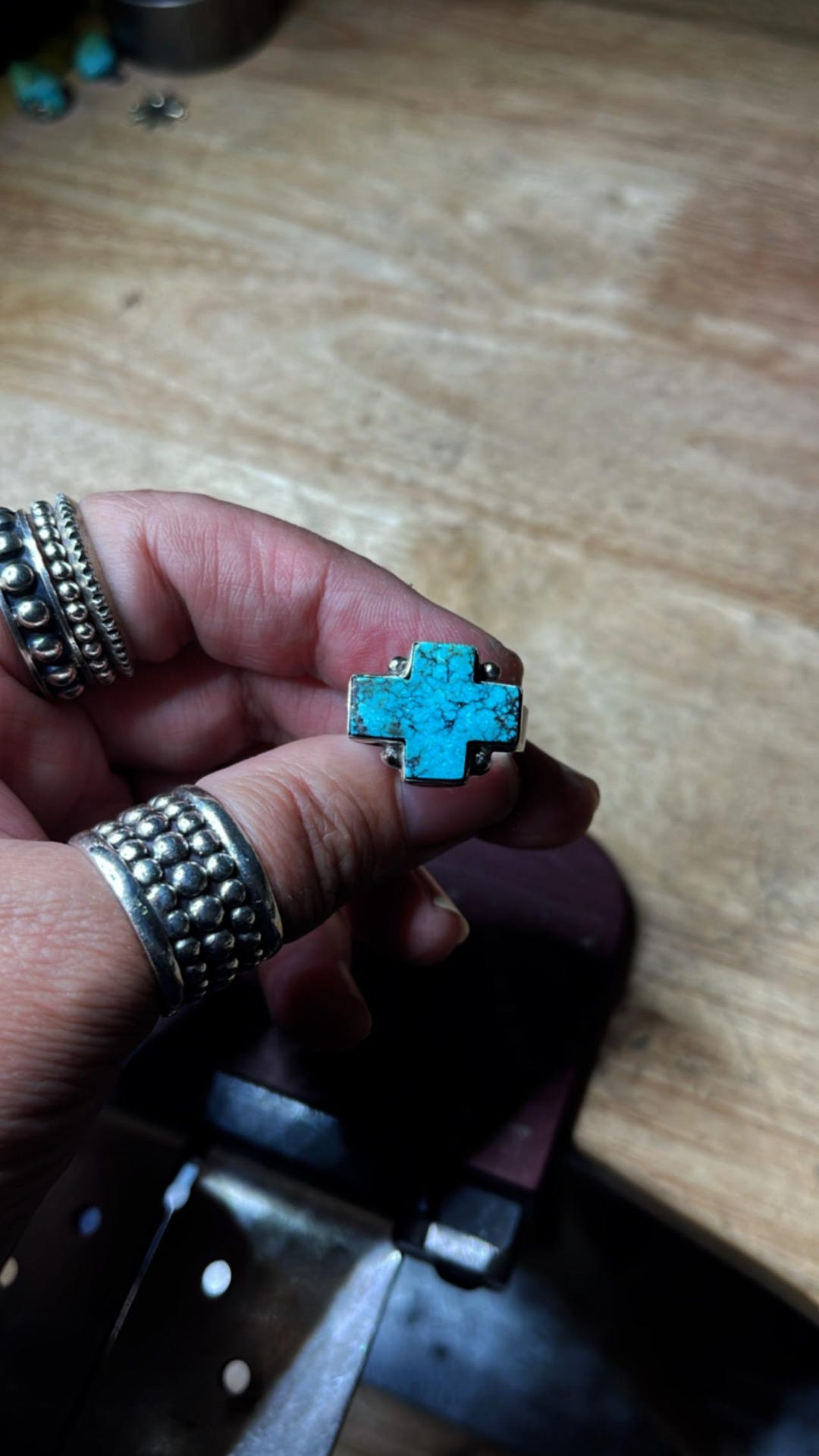 Turquoise Cross Ring: Chunky Sterling Silver, Size 8.5 - Etsy